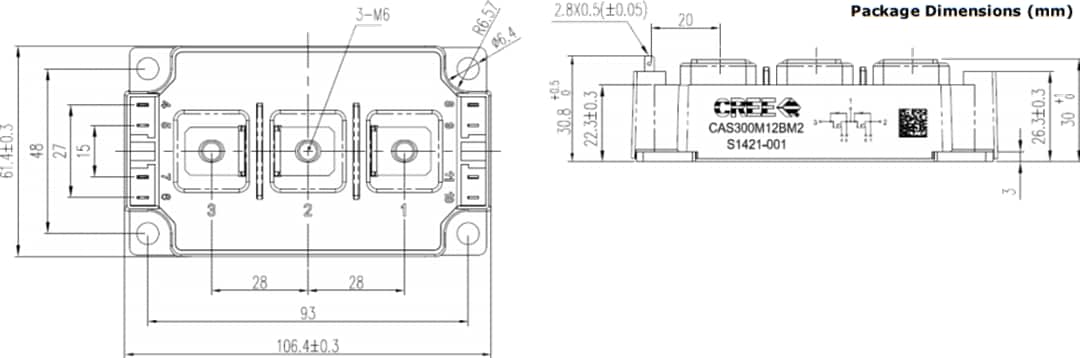 CAS300M12BM2 1.2kV SiC Half-Bridge Power Module - Wolfspeed | Mouser